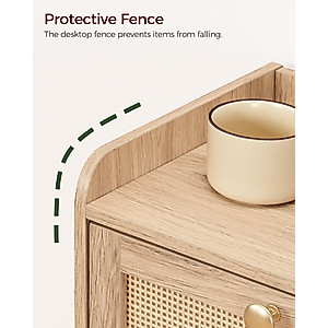 CHOEZON Nightstand with Charging Station, Side Table with Rattan-Style Drawer and Storage Shelf, Modern Rattan Night Stand with 2 USB Ports, Boho End Table Bedside Table for Bedroom, Natural MBZ01UWO