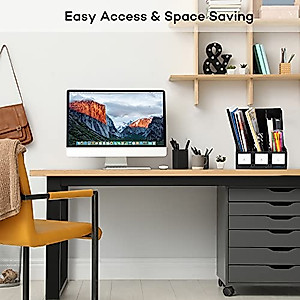 Deli Magazine File Holder, Desk Organizer File Folder for Office Organization and Storage, Sturdy Plastic Binder Organizer, 3 Vertical Compartments, Black