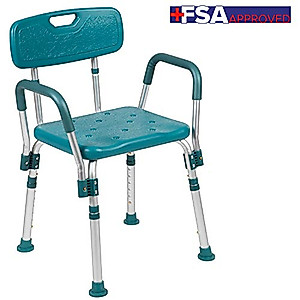 Flash Furniture HERCULES Series 300 Lb. Capacity Adjustable Teal Bath & Shower Chair with Quick Release Back & Arms
