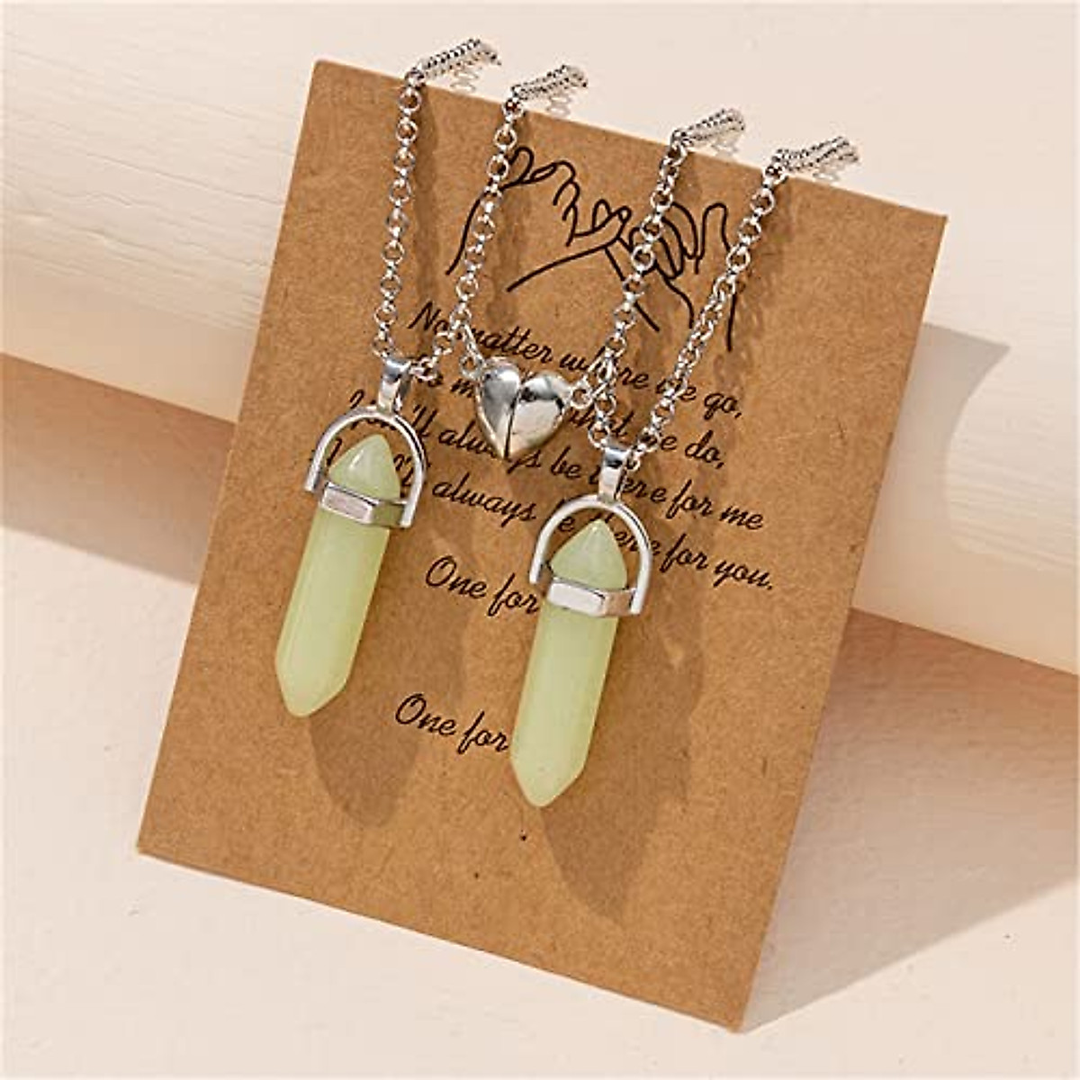 2Pcs Luminous Crystal Point Couple Matching Pendant Necklace Glow in the Dark Fluorescent Stone Necklace for Women Men Boy Girl Teen Jewelry-A g