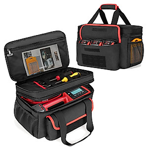 Rexmica Air Compressor Carrying Bag Compatible with Milwaukee M18 18V Cordless Tire Inflator 2848-20, Tire Inflator Storage Bag Fit for Milwaukee M18 Inflator, Hand Tools, Battery, Charger, Black