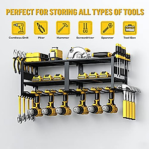 Power Tool Organizer Wall Mounted, 6 Tool Drill Holders with 4 Hangers, Power Tool Rack, Tool Organizer and Storage, Garage Heavy Duty Metal Tool Shelf for Power Tools, Gift for Father