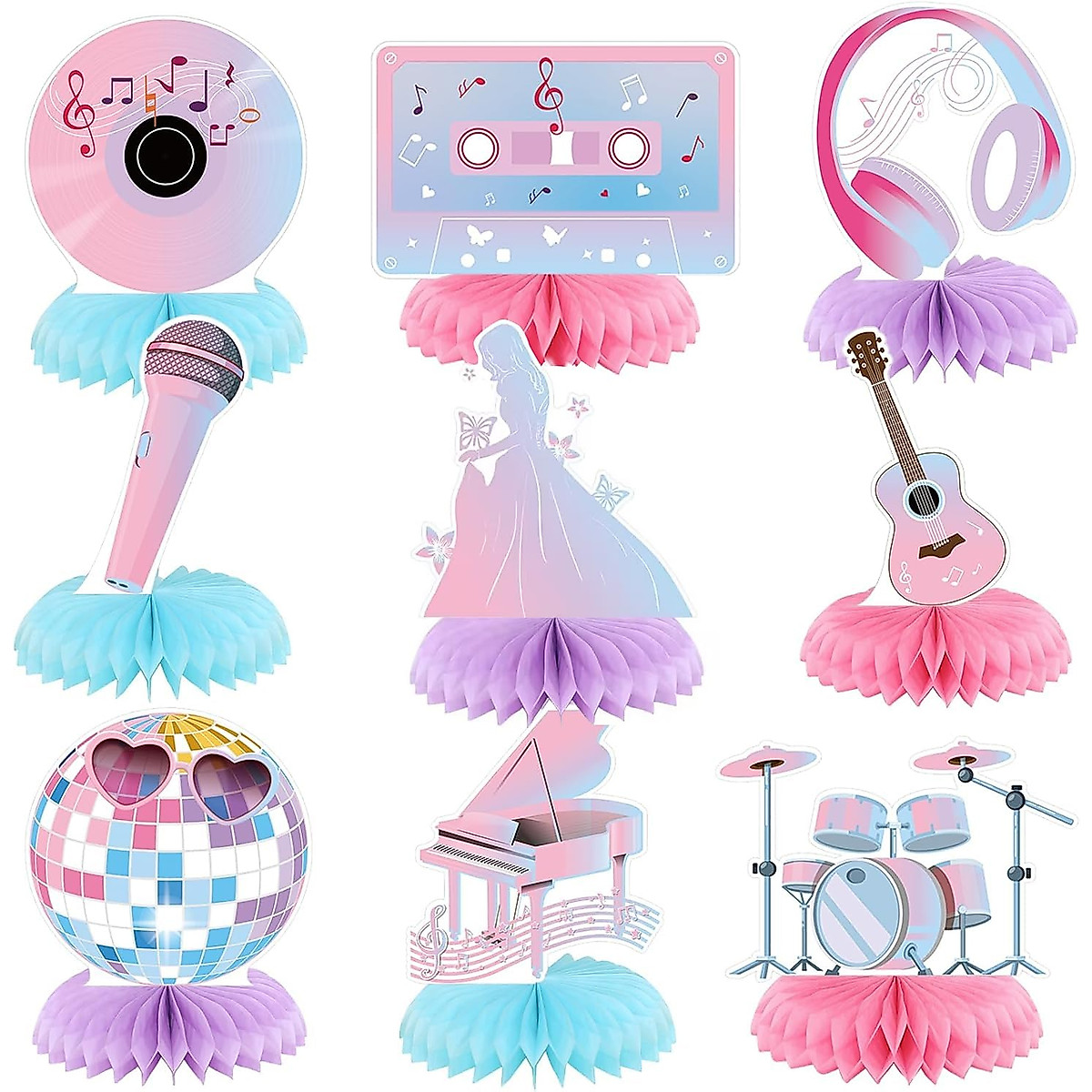 Popular Birthday Party Decorations Music Party Honeycomb Centerpieces Guitar Themed Party Decorations for Girls Birthday Fans Celebration Party Supplies