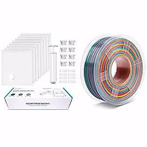 3D Printer Filament Vacuum Storage Kits and 3D Printer PLA Filament 1KG Rainbow, Remove Moisture from Damp Filaments, Spool Storage Sealing Bags Kits, 32 * 34CM(12.59 * 13.38inch)