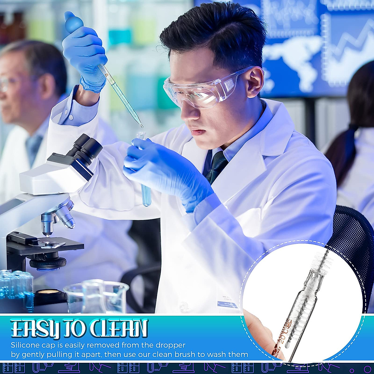 Weewooday Glass Droppers Pipettes Graduated Lab Dropper Glass Liquid Pipette with Big Rubber Hats 20 cm Glass Stir Rod Washing Brush Transfer for Liquid Essential Oil(16 Pieces,Blue,5 Ml, 10 ml)