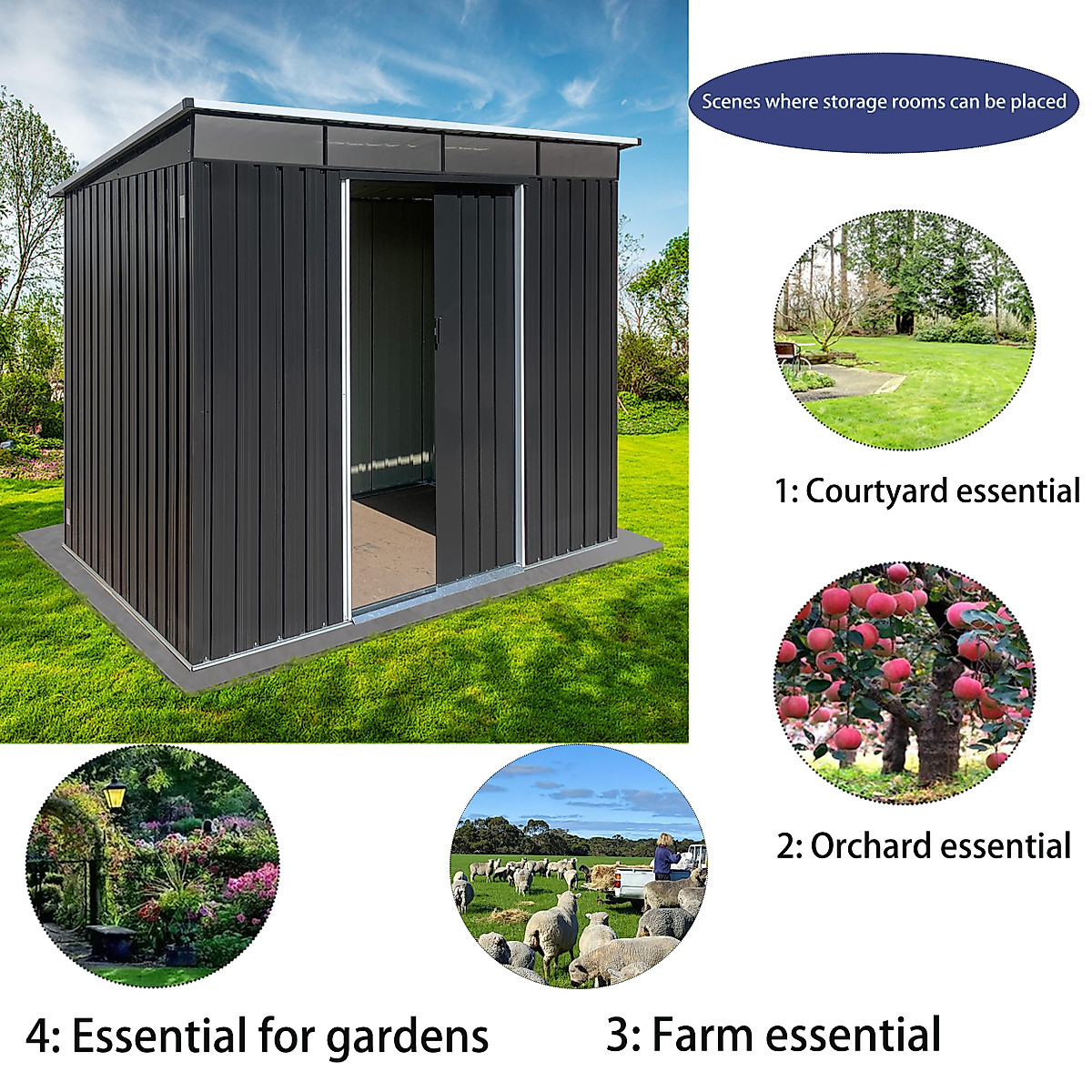 Outdoor Sheds, 8 Feet X 6 Feet, Galvanized Metal Storage Shed for Outdoor Garden Sheds, Backyard Tool Storage Shed, Lawn, Terrace Black