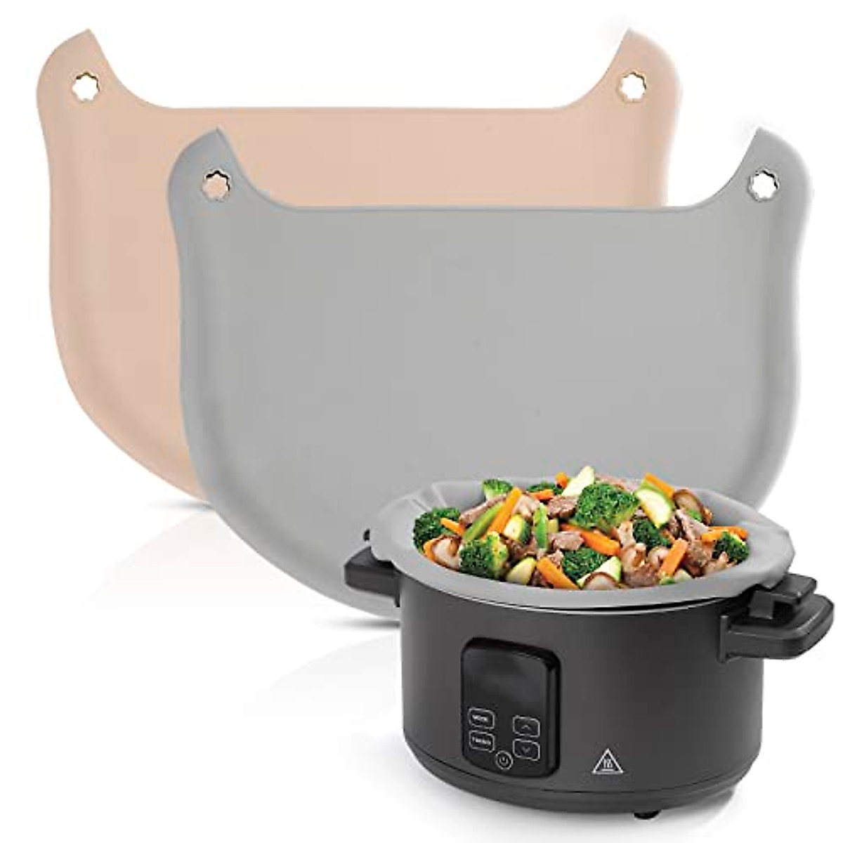 Silicone Slow Cooker Liners Compatible with 6-8 Quarts Crockpot, Reusable Slow Cooker Liner (Grey and Yellow)