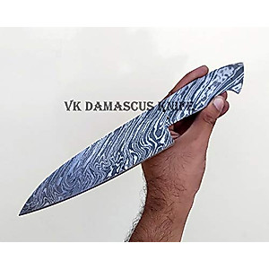 Handmade Damascus Chef knife Kitchen Knife Blank Blade fixed blade knife VK3542 (Silver 3)