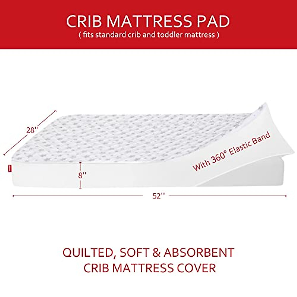 Crib Mattress Protector Waterproof 2 Pack Quilted Crib Mattress Pad Cover, Extra Soft Breathable Toddler Mattress Pad Cover - 28” x 52”