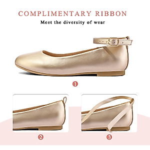 K KomForme Girl's Ballerina Flat Ankle Strap Dress Ballet Flat Shoes (Toddler/Little Kid/Big Kid) for Wedding Party School