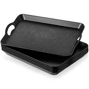 6 Pcs Serving Trays with Handles Trays for Eating 16 x 11 Inch Multi Purpose Plastic Tray Rectangular Anti Skid Decorative Food Tray for Restaurant Breakfast Countertop Party Kitchen (Black)