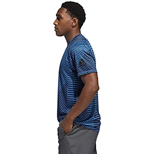 ADIDAS Men's FreeLift Sport Heather Strong All-Over-Print Graphic Shirt, Shock Cyan/Legend Marine Large