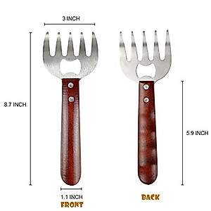 AIYUE Meat Shredding Claws Stainless Steel Pulled Pork Shredder Meat Claws for BBQ Shredding Pulling Handing Lifting & Serving Pork Turkey Chicken with Long Wood Handle (2 PCS,BPA Free)