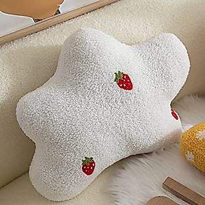 vctops Cute Cloud Shaped Throw Pillows Strawberry Embroidery Pattern Comfortable Plush Fuzzy Pillow Cushion Decorative Pillow, Cream