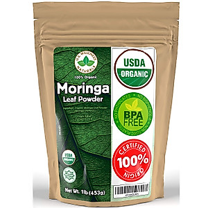U.S. Wellness Naturals Moringa Powder 1LB (16Oz) 100% Certified Organic| 100% Pure Moringa Leaf NO Stems| - Raw from India | Smoothies | Drinks | Tea | Recipes - Resealable Bag