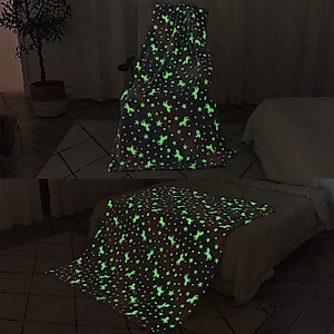 Glow in The Dark Throw Blanket for Kids, Unicorn Super Soft Flannel Blanket for Girls, Best Christmas Birthday Thanksgiving Magical Gifts for Girls Kids(50'' x 60'', Purple)