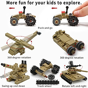 Army Tank Toy Building Blocks Set Compatible with Lego, Create a Armored Tank or 16 Small Military Models, with Toy Soldiers, Great Army Men Toys Gifts for Boys Kids and Teens Age 6+ Year Old