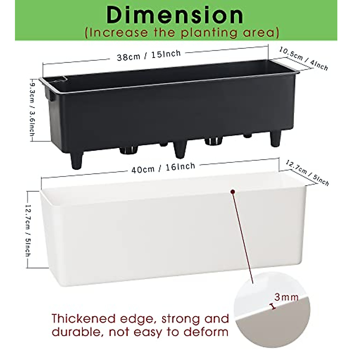 GardenBasix Elongated Self Watering Planter Pots Window Box 5.5 x 16 inch with Coconut Coir Soil Indoor Home Garden Modern Decorative Planter Pot for All House Plants Flowers Herbs 1, White 5.5" x16”