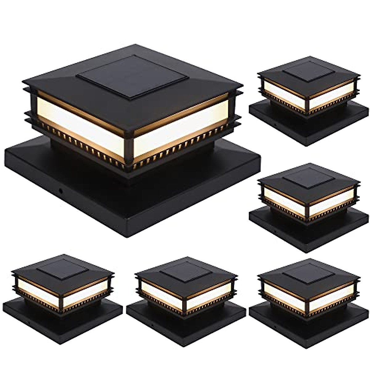 Dynaming 6 Pack Solar Post Cap Lights Outdoor, Classic Solar Powered Fence Post Lights, High Brightness Warm White SMD LED Lighting Decor for Garden Deck Patio, Fit 4x4, 5x5 or 6x6 Wooden Posts