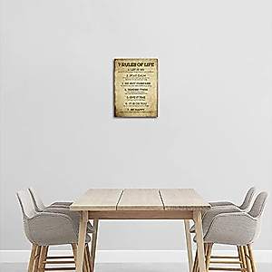7 Rules of Life Wall Art Tan Inspirational Canvas Pictures Motivational Quotes for Office Wall Decor Retro Framed Canvas Prints for Living Room Bedroom Bathroom Home 12" x 16"