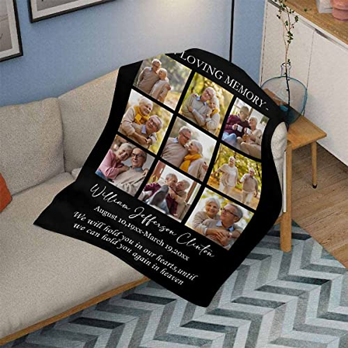 MyPupSocks Custom Memorial Gifts Blanket, Happy Birthday in Heaven Throw Blanket Personalized Photo Bed Throw Blanket in Memory of Wife Husband for Sympathy Remembrance Gifts 70x80