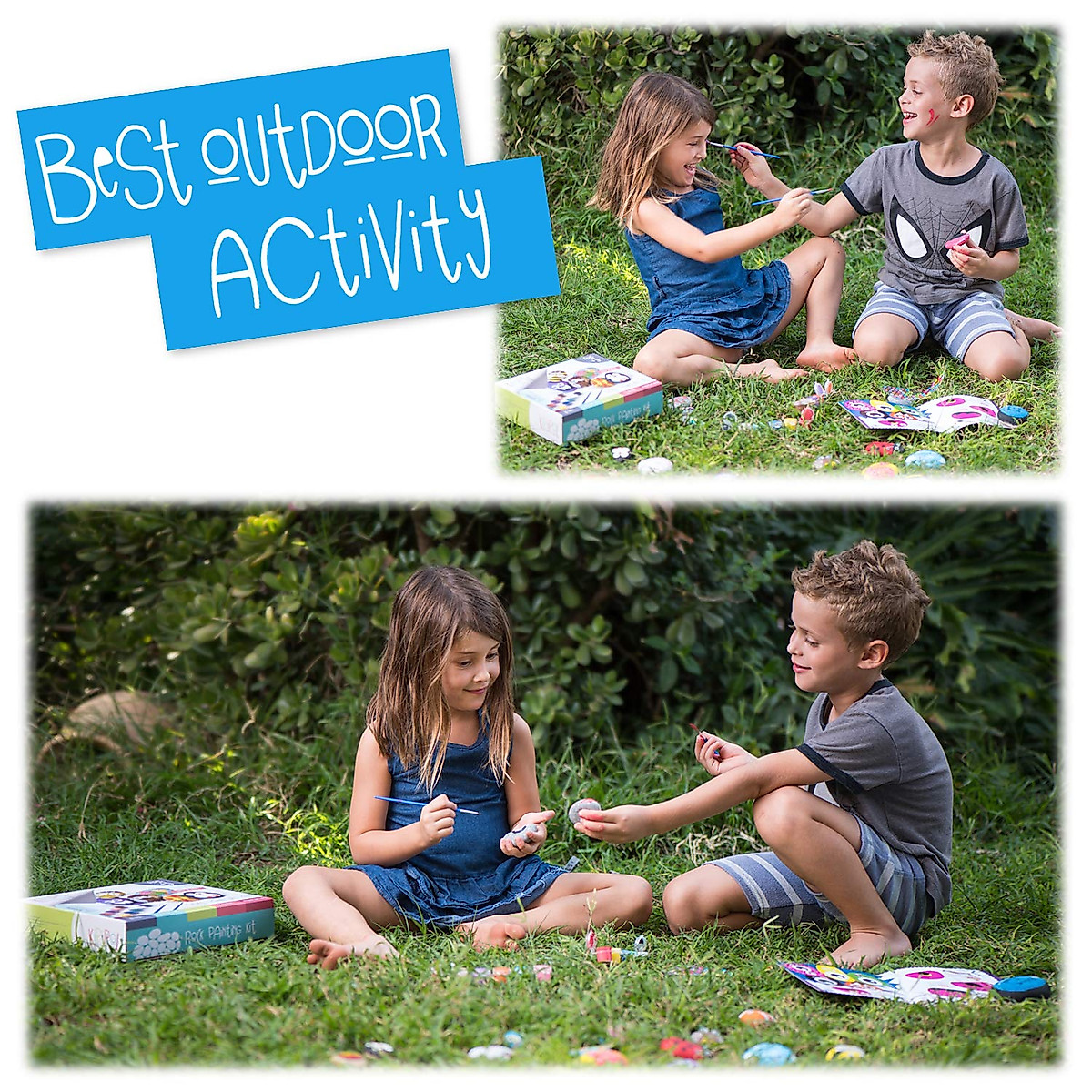 Kipipol Rock Painting Kit for Kids - DIY Arts and Crafts kit for Girls, Boys Ages 3, 4, 5, 6-12 - Kid Rock Art w/10 Rocks for Painting, 12 Acrylic Paints, 2 Brushes, 15 Googly Eyes, 2 Transfer Sheets