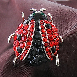 Beautiful Black Polka Dot Red Ladybug Red Jet Black Stretch Cocktail Ring Fashion Jewelry