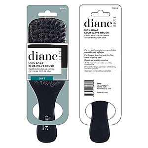 Diane 100% Boar Bristle Club Brush for Waves and Smoothing - Fine to Medium Hair Detangler for Men and Women, Shine Restorer, Soft on Scalp