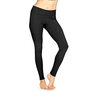 STRETCH IS COMFORT Women's Cotton Foldover Full Length Leggings Black Medium