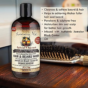 Sunny Isle Jamaican Black Castor Oil 2-N-1 Hair & Beard Wash 12oz | Cleanses, Hydrates, Moisturizes Hair & Skin | Detangles Beard | Paraben & Sulfate FREE