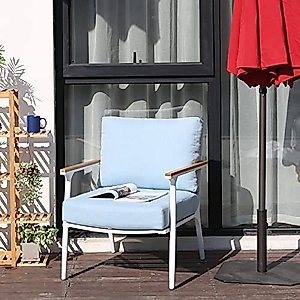 BLUU Single Lounge Chair Patio Furniture Aluminum Outdoor Chair with Cushions for Indoor Garden Porch Deck, Blue