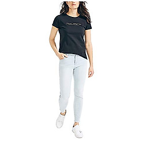 Nautica Women's Easy Comfort Supersoft 100% Cotton Classic Logo T-Shirt, True Black, Medium