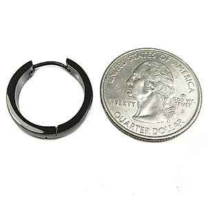 Stainless Steel Curved Face Round Hoop Men Earrings Polish Black 20mm