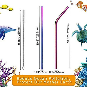 VEHHE Metal Straws Drinking Straws 10.5" Stainless Steel Straws Reusable 8 Set - Ultra Long Rainbow Color-Cleaning Brush for 20/30 Oz for Yeti