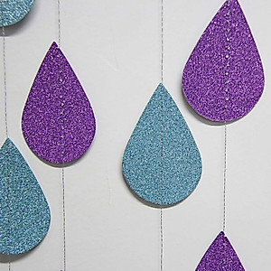 Lauthen.S Raindrop Garland, 38ft Glitter Paper Garland for Baby Shower Birthday Wedding Backdrop Party Hanging Decoration Nursery Home Ornaments Purple