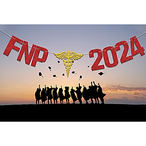FNP 2024 Banner, Nurse Graduation Decorations, Nursing School Survivor, Masters Degree Graduation Decor Supplies Red Gold
