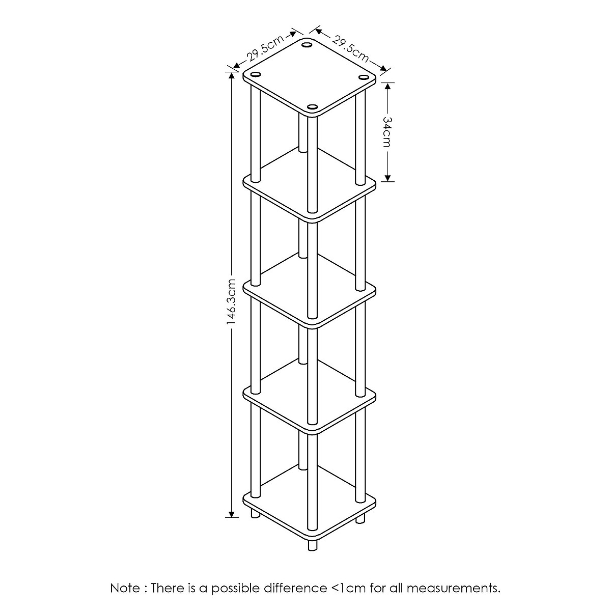 Furinno Turn-N-Tube 5-Tier Corner Square Rack Display Shelf, Round, Espresso/Black & Just 3-Tier Turn-N-Tube End Table/Side Table/Night Stand/Bedside Table, 2-Pack, Americano/Black