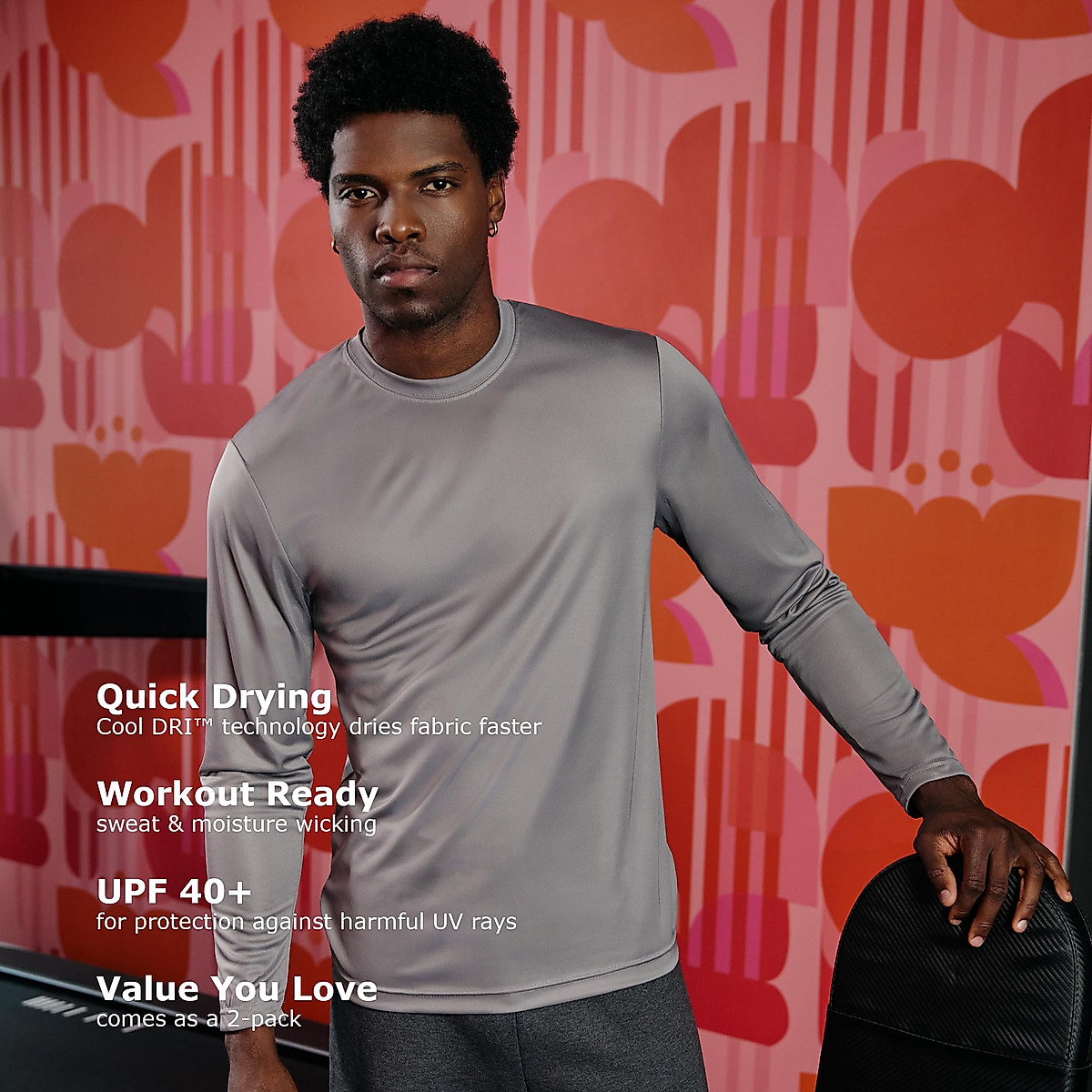 Hanes Men's Long Sleeve Cool Dri T-Shirt UPF 50+, X-Large, 2 Pack ,White