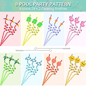 Beach drinking straws for pool parties, beach parties, beach ball summer parties, children's birthday decorations, 24crazy straws and 2 cleaning brushes