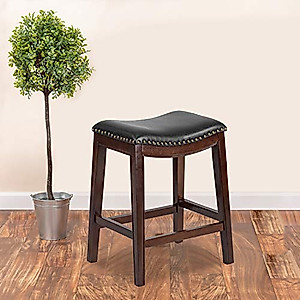 Flash Furniture Alphus 26'' High Backless Cappuccino Wood Counter Height Stool with Black LeatherSoft Saddle Seat