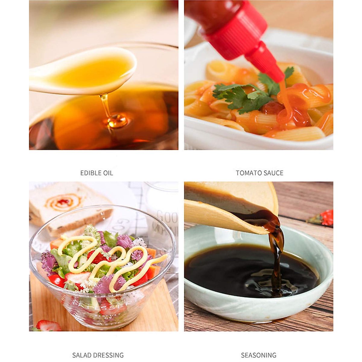 XKONG Large Caliber Squeeze Bottle, Large Sauce Bottle, Square SqueezeSauce Bottle, 800ML Jam Tomato Salad Sauce Bottle(2 pcs).