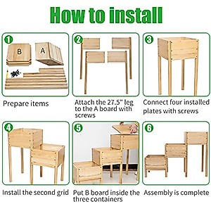 3 Tier Wooden Raised Garden Bed with Legs - Raised Planter Boxes Elevated Planter, Adjustable Mounting Structure for Indoors Outdoors Vegetable Flower Herb Growing Large Space Wood Planting Box