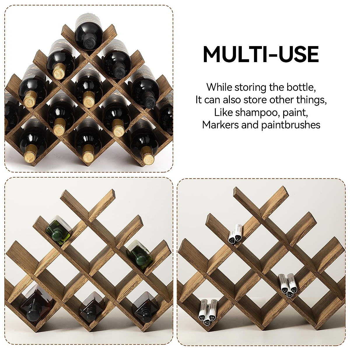 KIRIGEN 13-Bottle Wine Rack - 4-Tier Nature Wood Wine Display Rack/Standing and Countertop Wine Storage Shelf - Bottle Holder/Cabinet Glass Rack 4-Layer Dark Brown XHJJ4-DBR