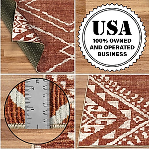 ReaLife Machine Washable Area Rug Runner - Living Room Bedroom Bathroom Kitchen Entryway Office - Padded Low Pile Stain Resistant Premium - Moroccan Diamond Tribal - Jax - Orange 3' x 5'