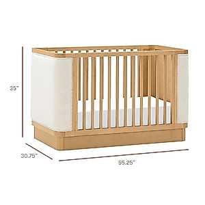 Babyletto Bondi Boucle 4-in-1 Convertible Crib with Toddler Bed Conversion Kit in Honey with Ivory Boucle, Greenguard Gold Certified