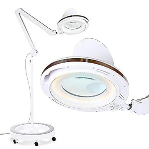 Brightech LightView Pro Magnifying Glass with Light and Stand, Magnifying Floor Lamp with a 6-Wheel Rolling Base for Facials, Lash Estheticians, Dimmable LED Work Light for Sewing, Crafts