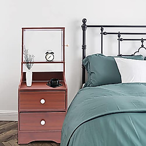 Eapmic 2 Drawers Dresser with Top Cabinet Storage, Nightstand End Bedside Table Storage Cabinet Chest of Drawers with Open Shelf, Wide Storage Space for Home Office,White (2 Drawers,Brown)