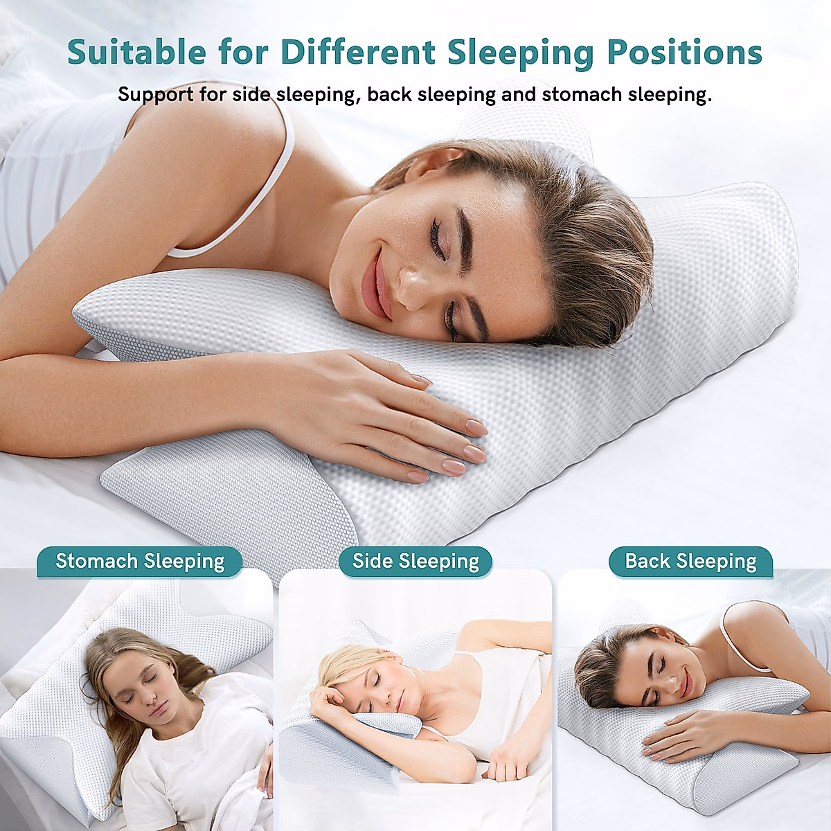 Cervical Neck Pillow Neck Pain Relief, Adjustable Ergonomic Memory Foam Pillow for Neck and Shoulder Pain Relief, Bed Contour Support Pillows for Side Sleepers, Back & Stomach Sleepers