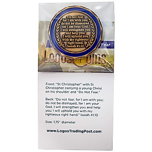 Saint Christopher, Do Not Fear, Protection Catholic Challenge Coin. Do not be Afraid, Do Not Be Dismayed for I am Your God, I Will Strengthen You & Help You. Antique Gold-Color Plated Travel Coin
