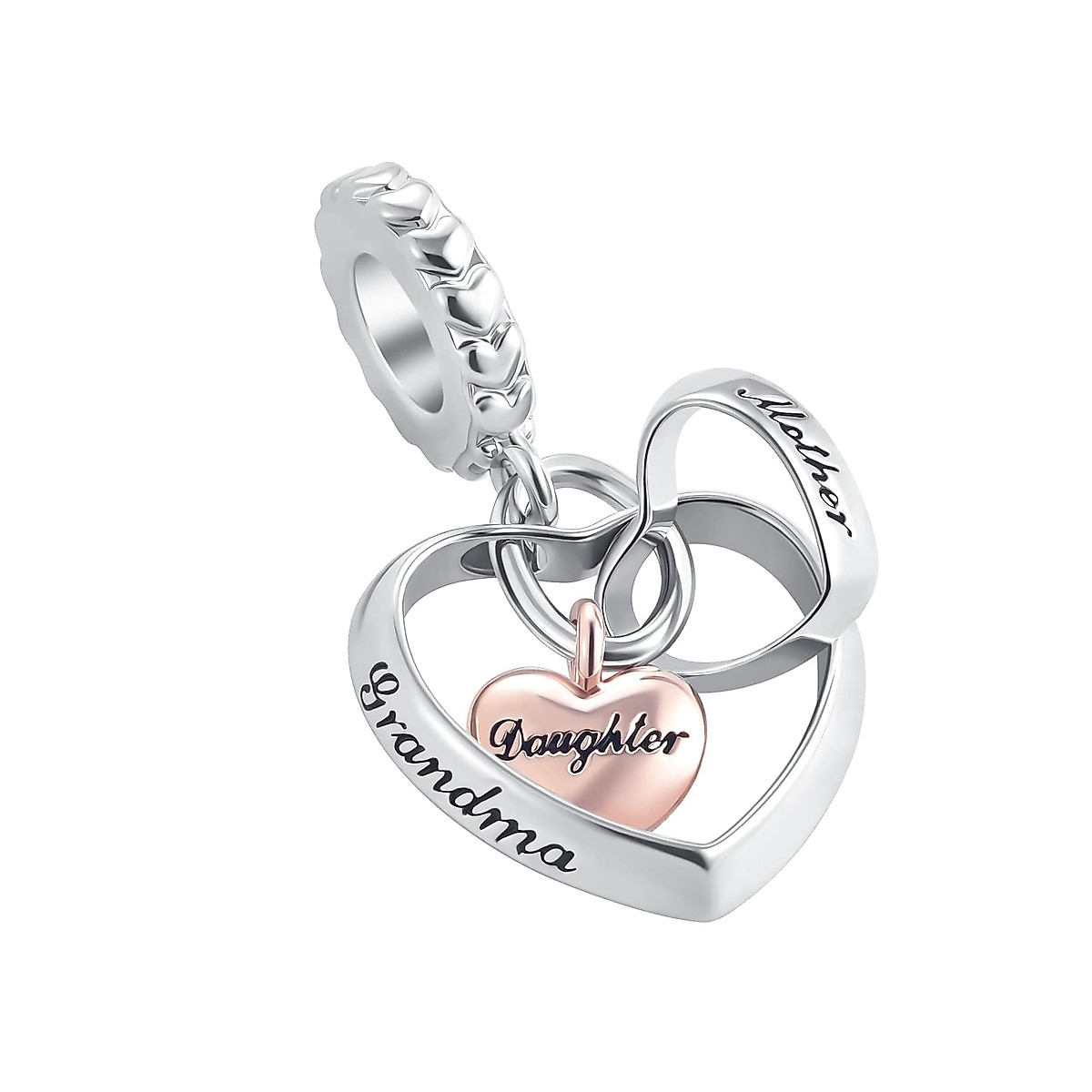 QeenseKc Grandma Mom Mother Daughter Pendant Charm Heart Family Rose Gold Bead for Pandora Bracelet Aut-151_GrMoDa